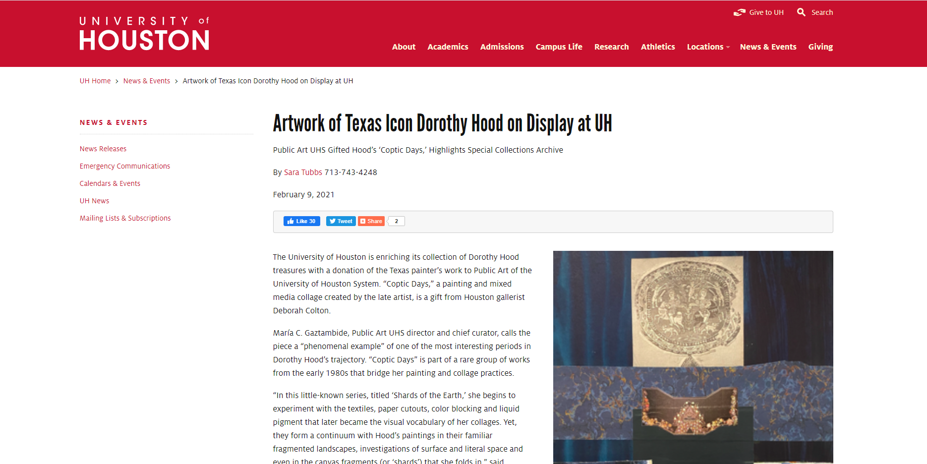 Artwork of Texas Icon Dorothy Hood on Display at UH - Public Art ...