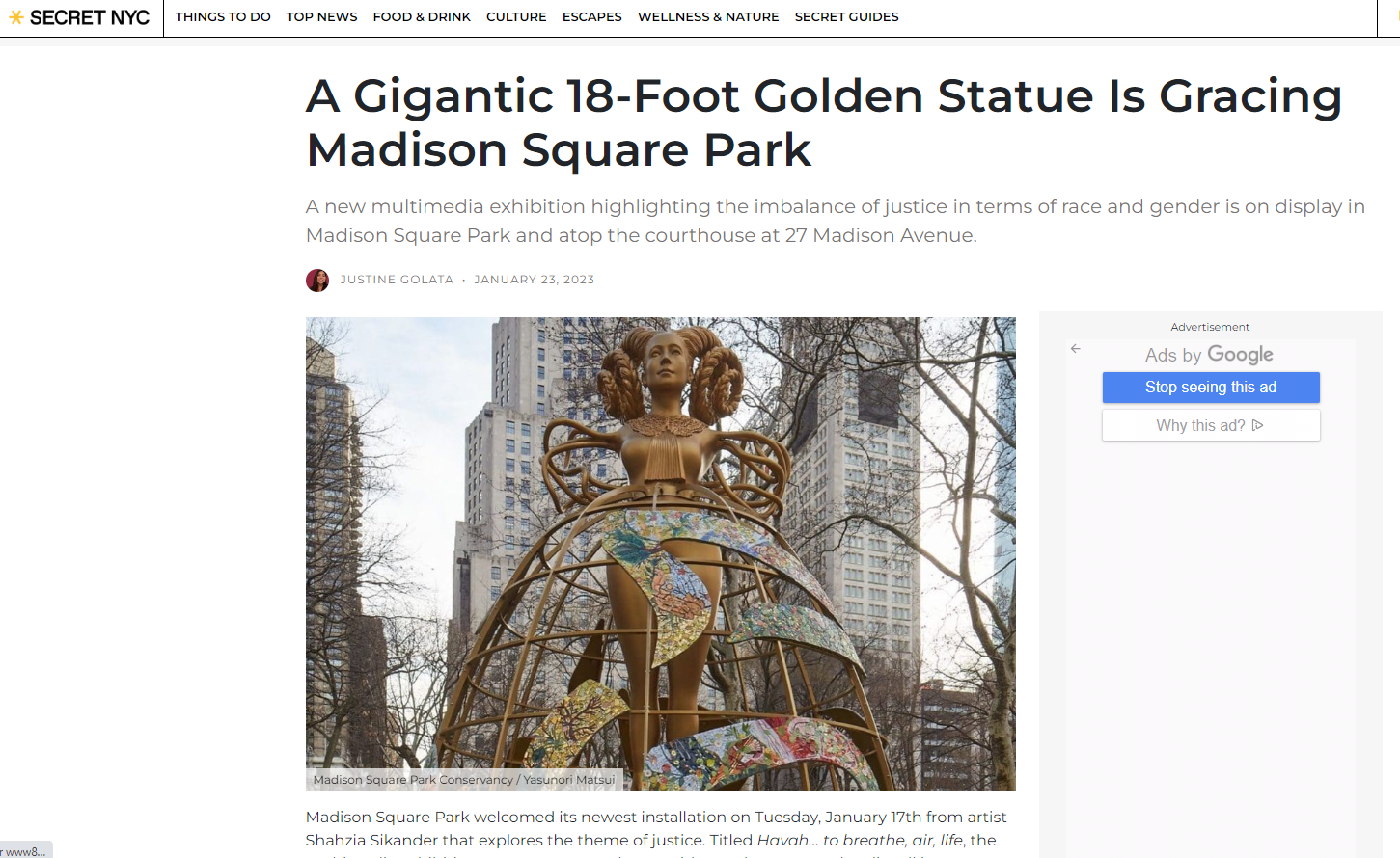 A Gigantic 18-Foot Golden Statue Is Gracing Madison Square Park ...